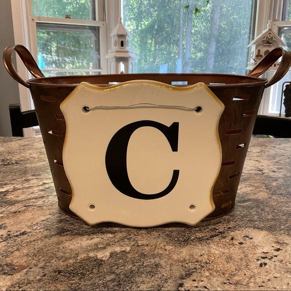 Accents | Tin Basket With Tile Letter C | Poshmark
